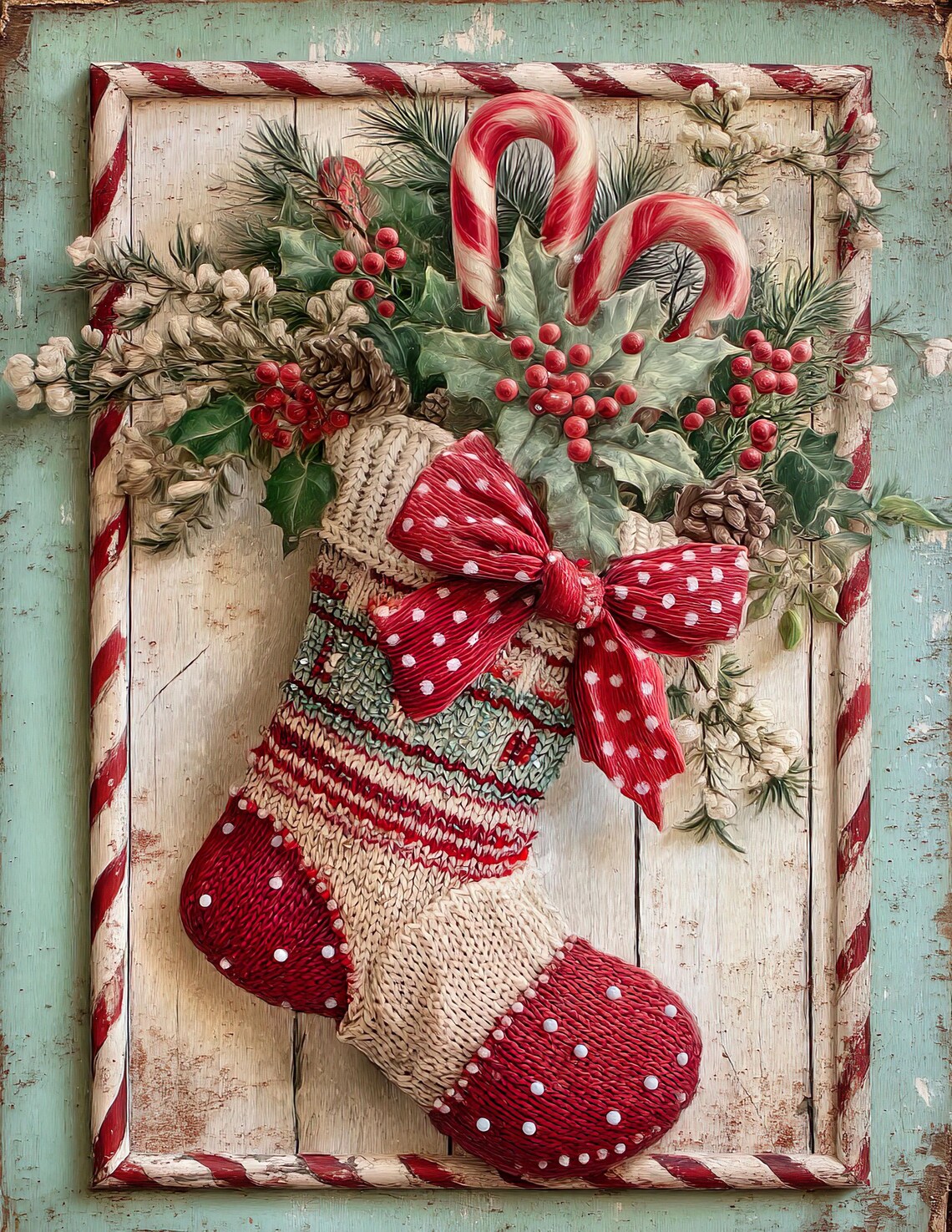 Vintage Christmas Stocking Metal Sign, 8x10 Holiday Wall Décor With ...