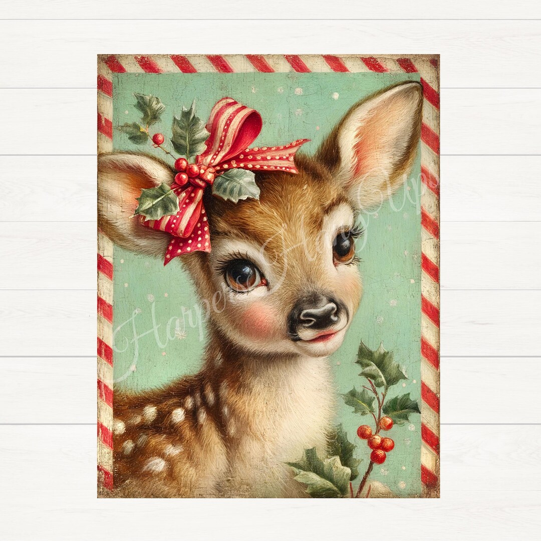 Vintage Christmas Deer Metal Sign, Retro Holiday Wall Art, Farmhouse ...