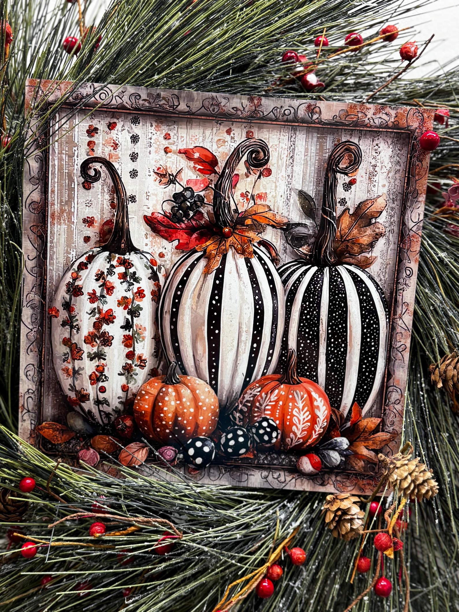 Fall Pumpkin Metal Sign – 10x10 Black & White Pumpkin Wall Art – Autumn ...