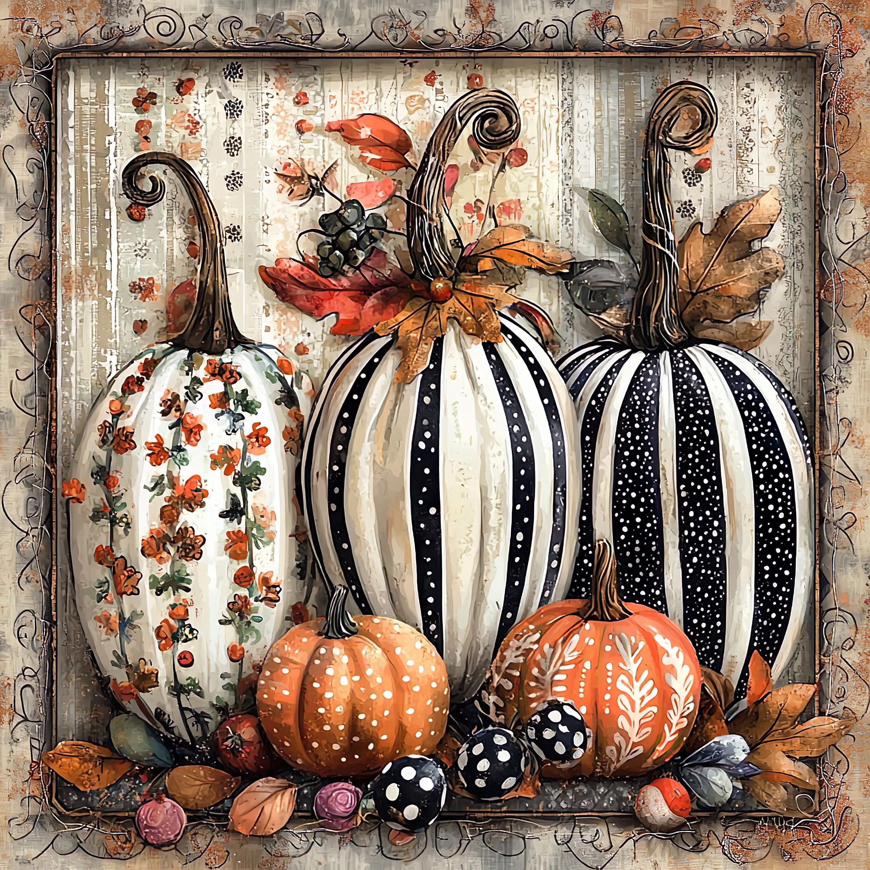 Fall Pumpkin Metal Sign – 10x10 Black & White Pumpkin Wall Art – Autumn ...
