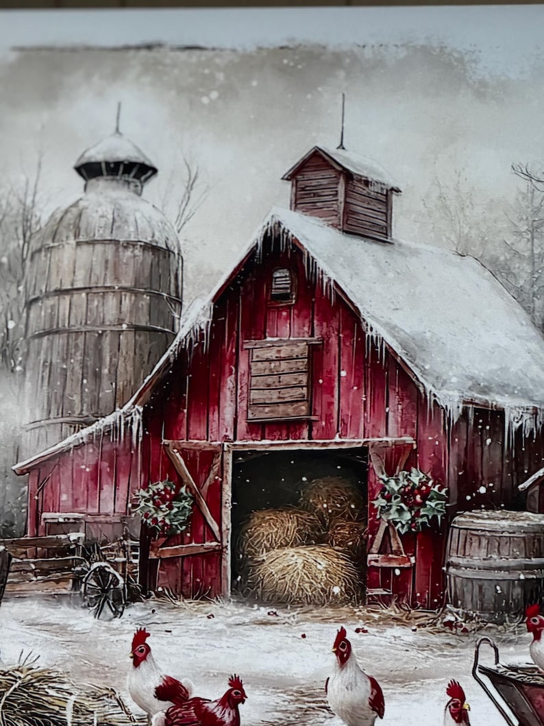 Winter Red Barn Metal Sign, 10 Inch Farmhouse Wall Decor, Rustic ...
