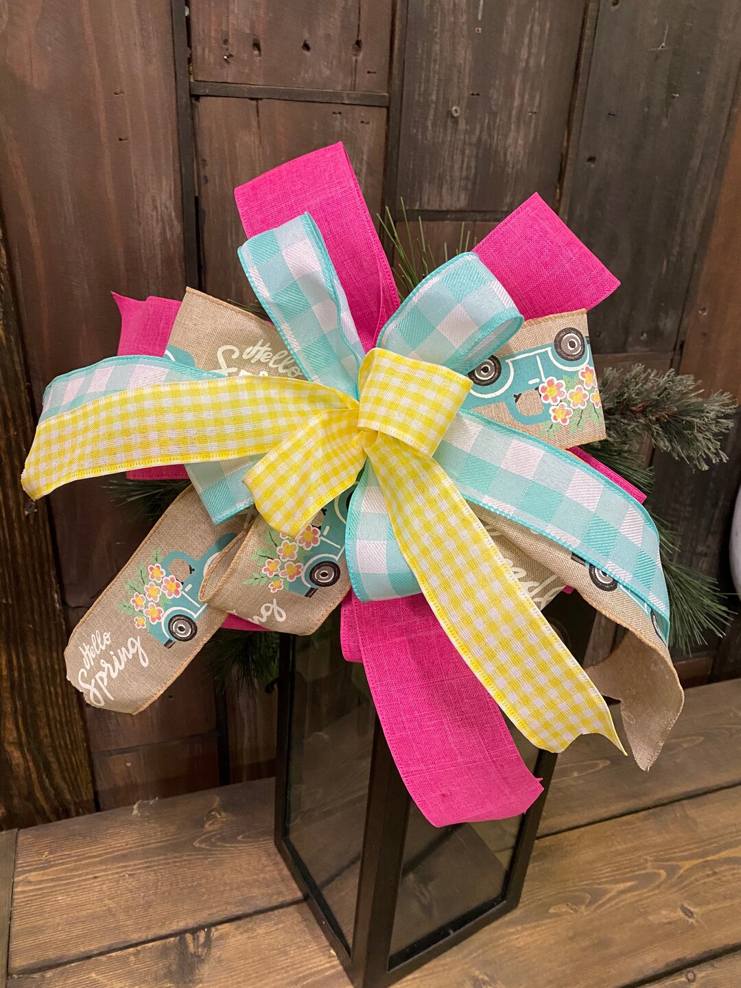 Spring Bow- Truck Bow- Spring Bow for Wreath- Buffalo Plaid Bow ...