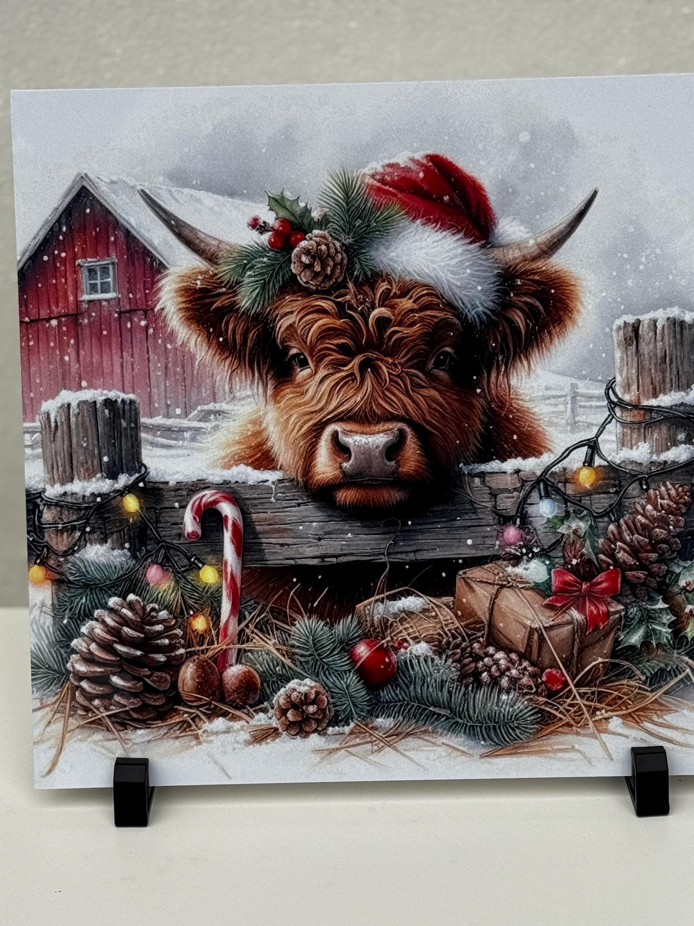 10-inch Metal Christmas Highland Cow Sign, Festive Fence Design With ...