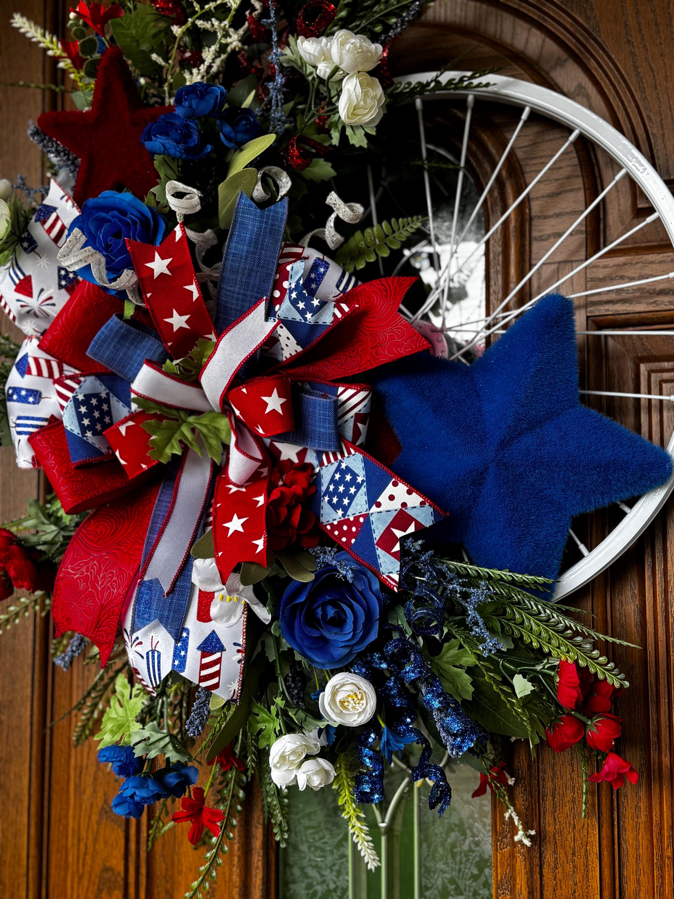 Unique Bike Rim Wreath | Handmade Door Decor | Farmhouse Style Wreath ...
