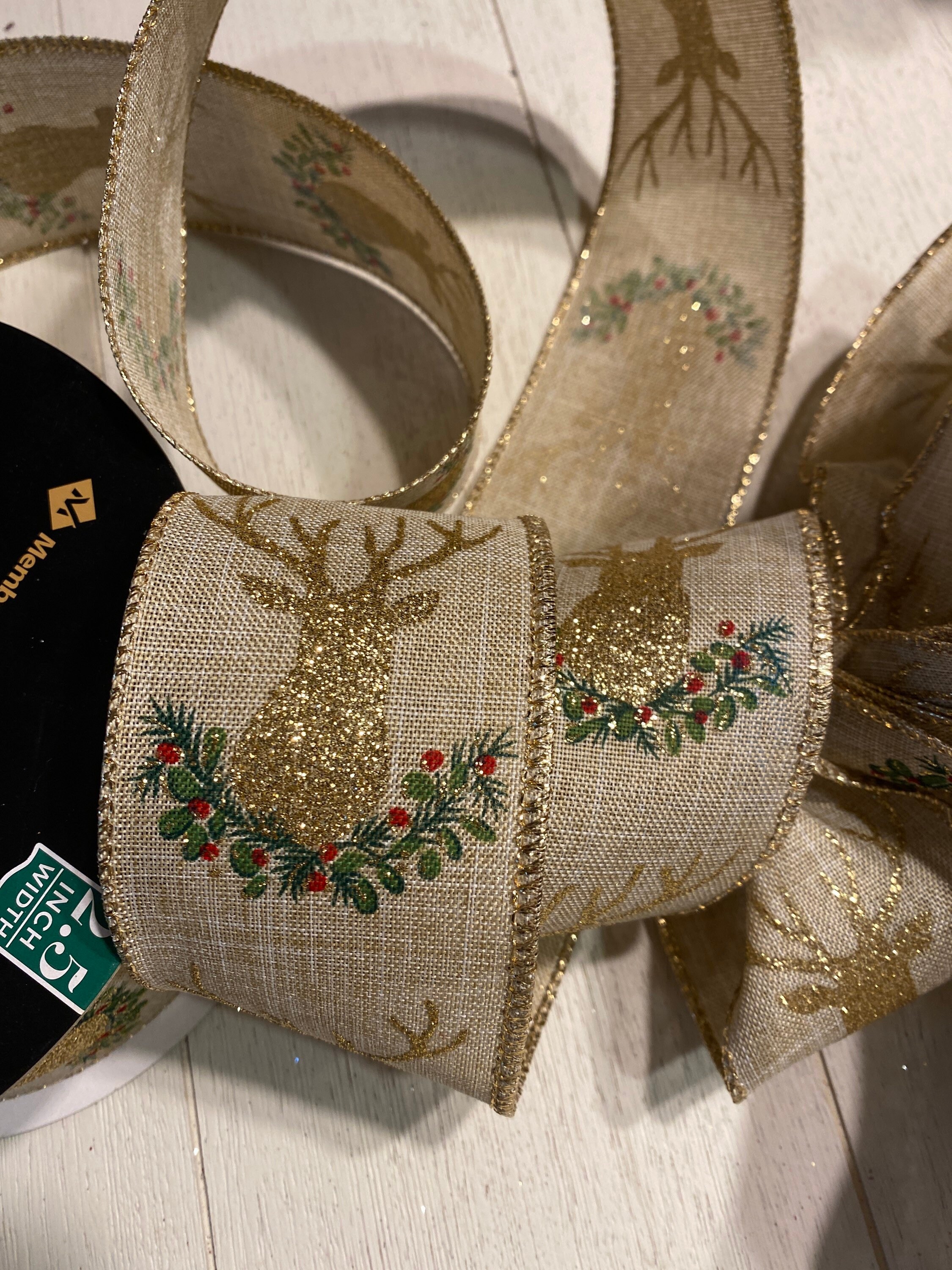 Christmas Ribbon Glitter Deer Ribbon-wired Ribbon-wreath - Etsy Hong Kong