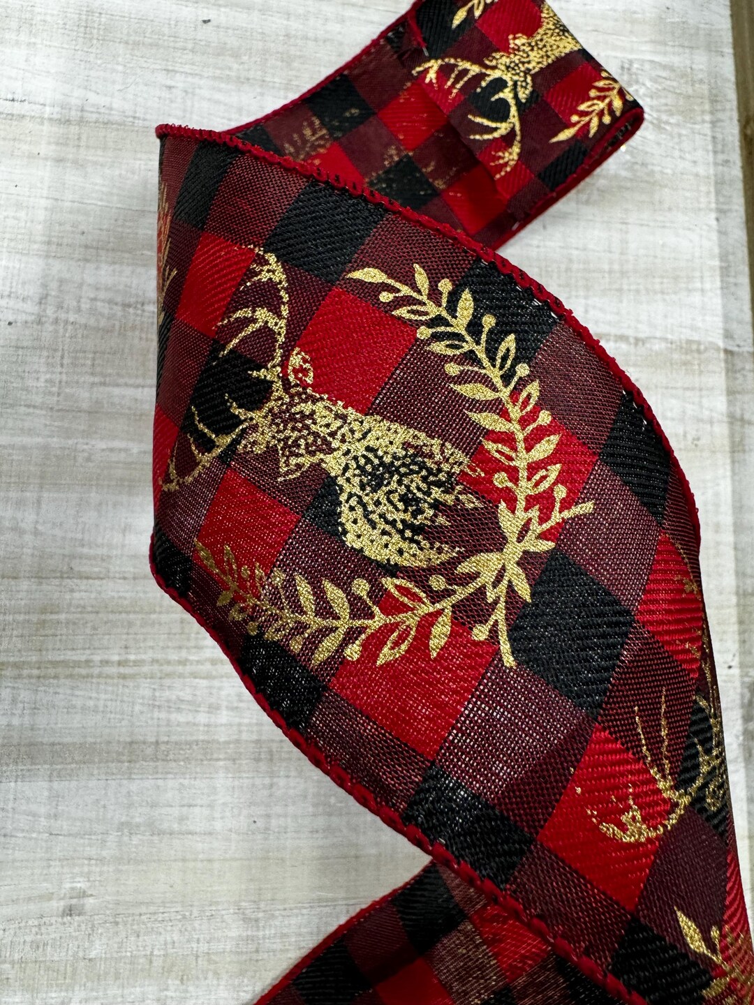 Buffalo Plaid Ribbon- Red and Black Deer Ribbon-wired Ribbon-wreath ...