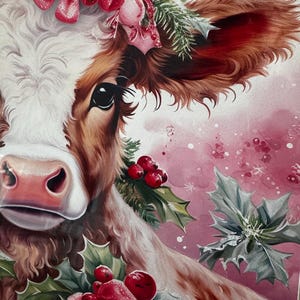 Christmas Highland Cow, Pink Christmas, Wreath Attatchment, Cow Decor ...