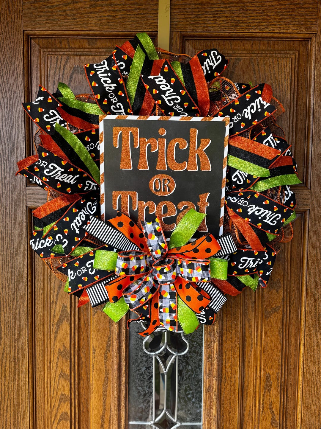 Halloween Trick or Treat Wreath – Candy Corn, Glitter, and Ribbon Deco ...