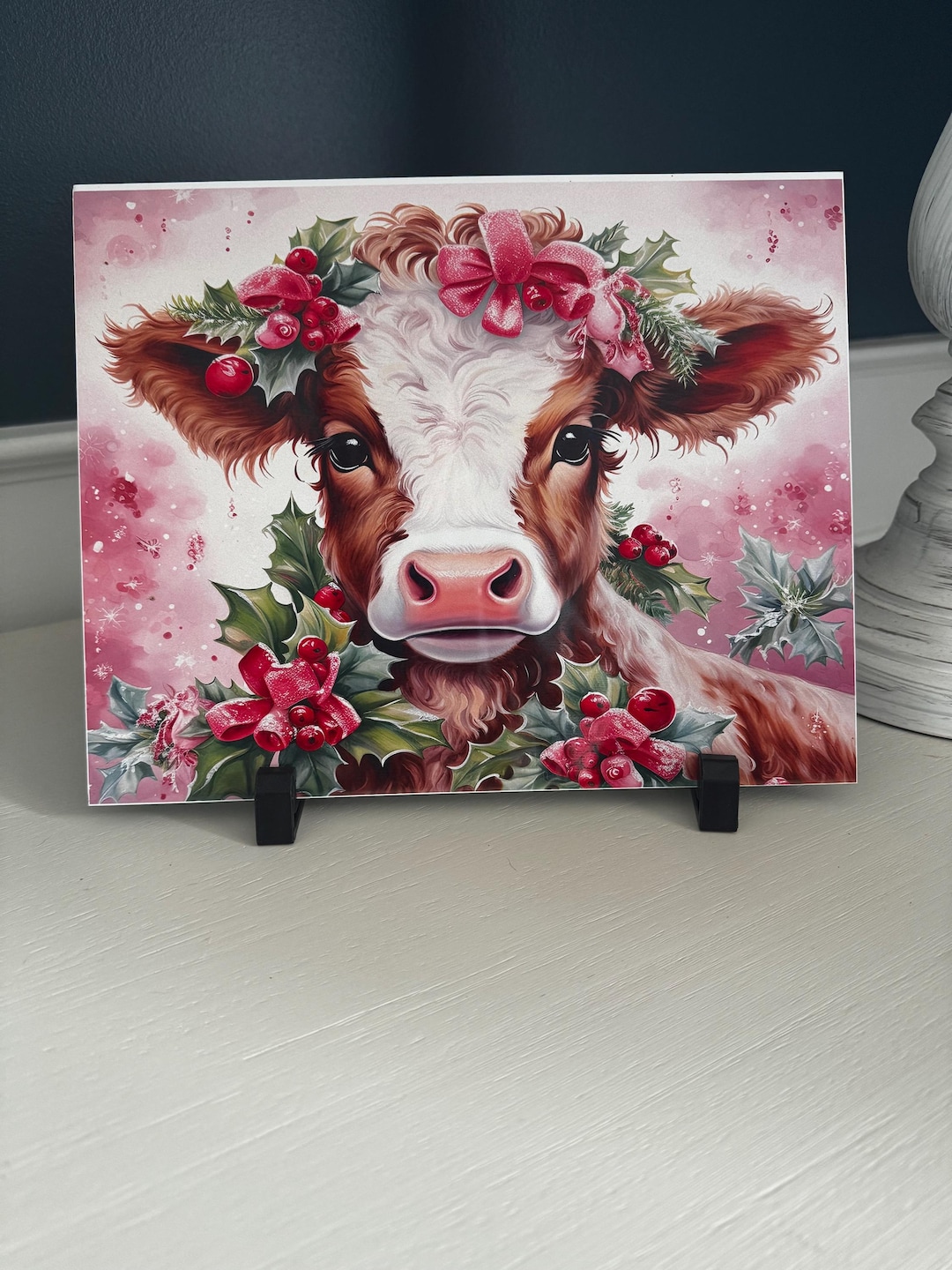 Christmas Highland Cow, Pink Christmas, Wreath Attatchment, Cow Decor ...