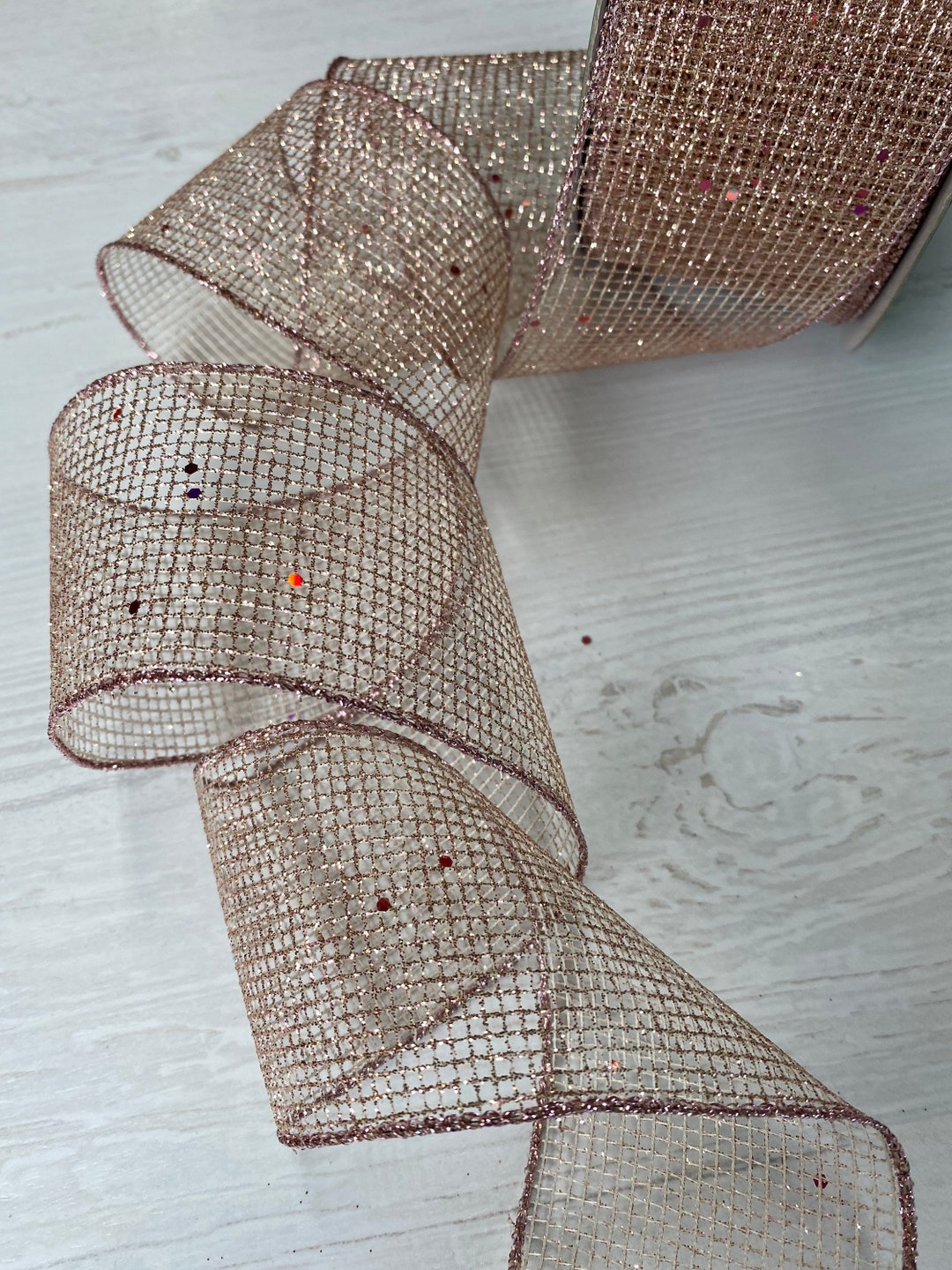 Rose Gold Ribbon Christmas Glitter Ribbon Whimsical Ribbon - Etsy
