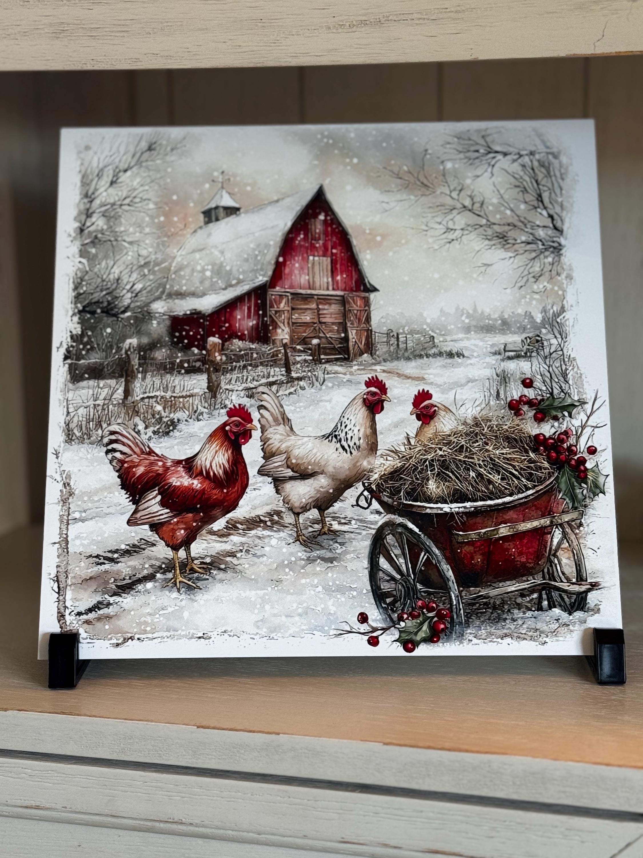 Winter Red Barn Metal Sign, 10 Inch Farmhouse Wall Decor, Rustic ...
