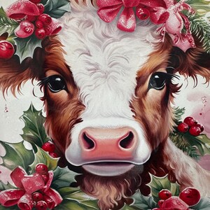 Christmas Highland Cow, Pink Christmas, Wreath Attatchment, Cow Decor ...