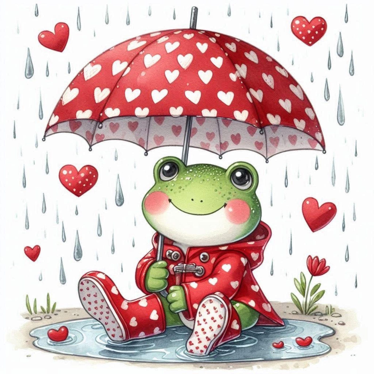 Cute Frog Valentine Metal Sign 10x10, Frog With Umbrella Heart Rain ...