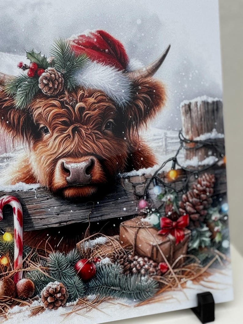 10-inch Metal Christmas Highland Cow Sign, Festive Fence Design With ...