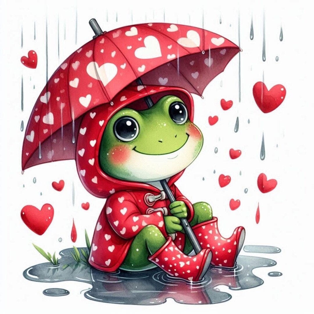 Cute Frog Valentine Metal Sign 10x10, Frog With Umbrella Heart Rain ...