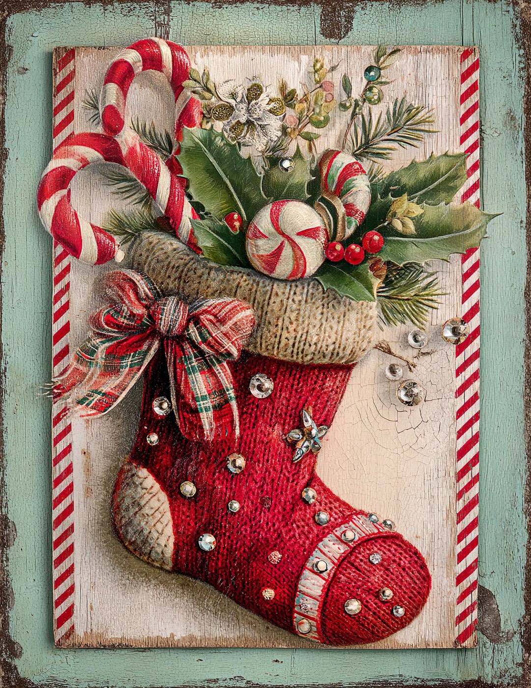 Vintage Red Christmas Stocking Metal Sign, 8x10 Farmhouse Holiday Wall ...