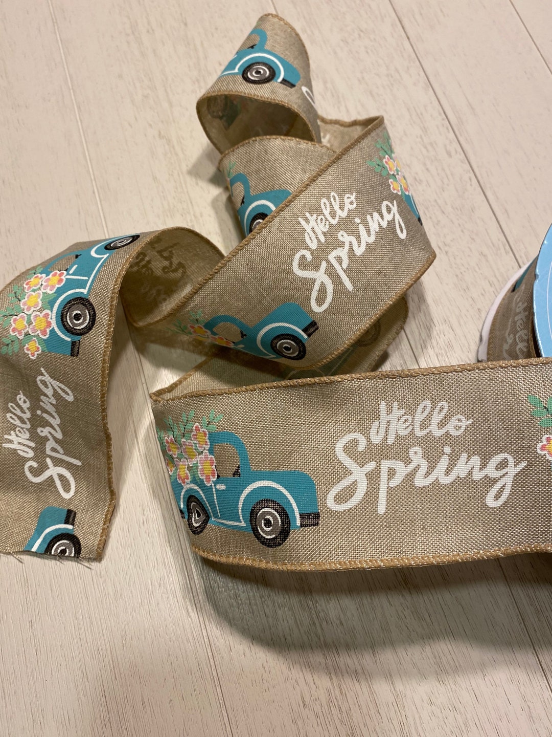 Spring Ribbon-blue Truck Ribbon- Bow Making Ribbon- Wreath Attachment ...