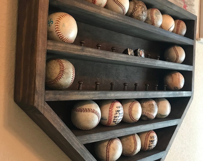 Large Baseball Display Shelf, Holds 20 Baseballs and 16 Championship ...