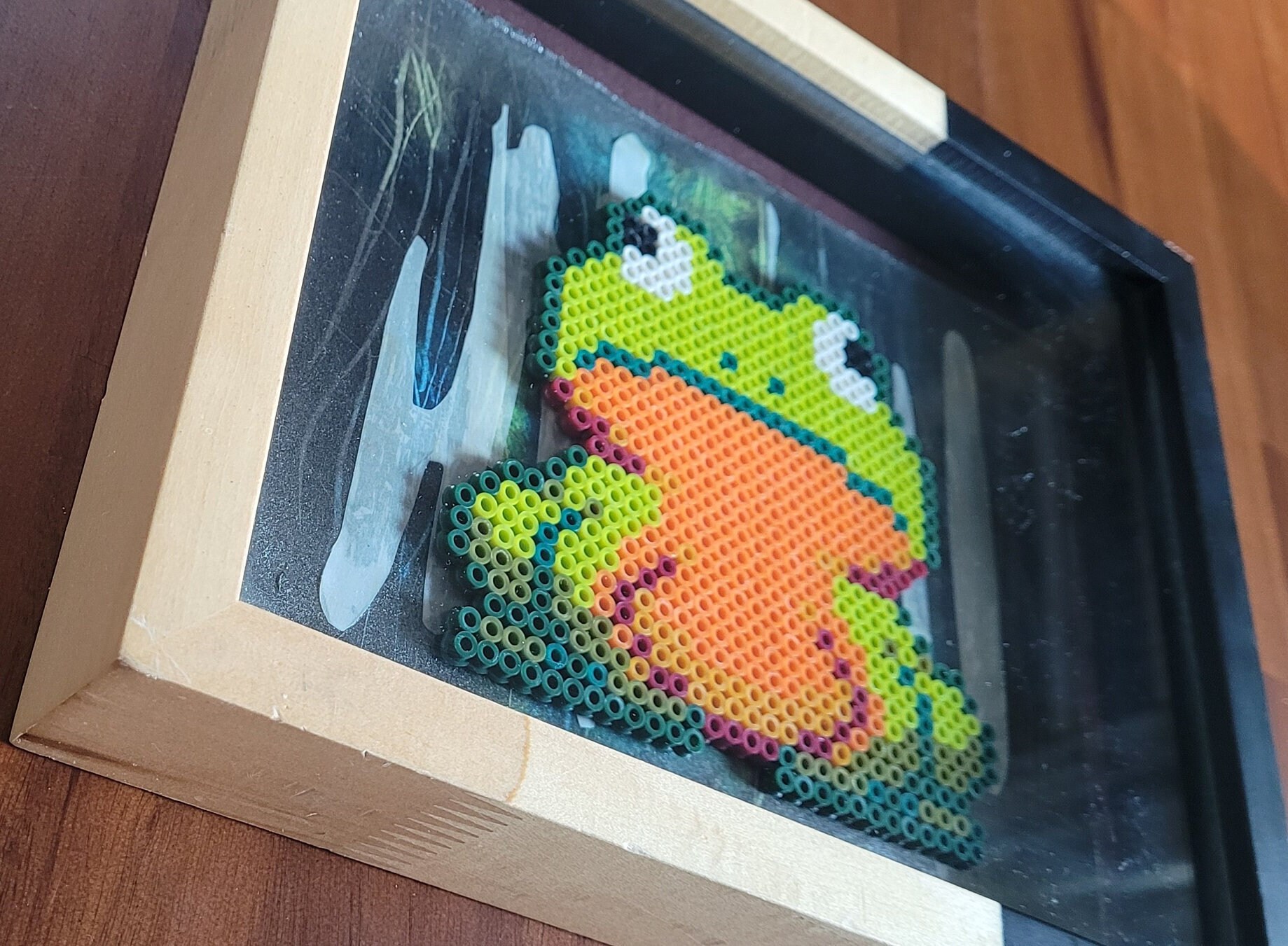 Green and Orange Frog Perler Beads in Shadowbox With Glass - Etsy