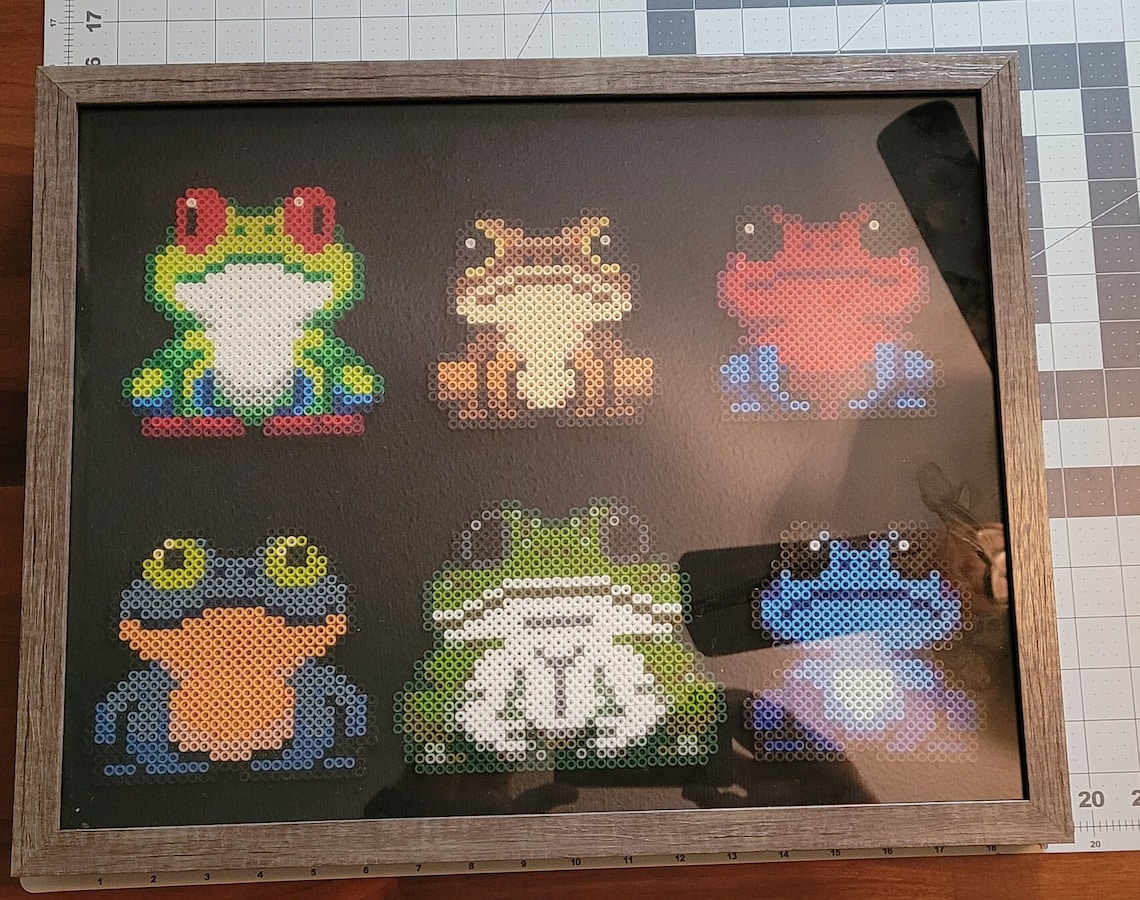 Box of Perler Bead Frogs Framed in Gray Shadowbox - Etsy