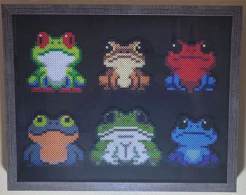 Box of Perler Bead Frogs Framed in Gray Shadowbox - Etsy