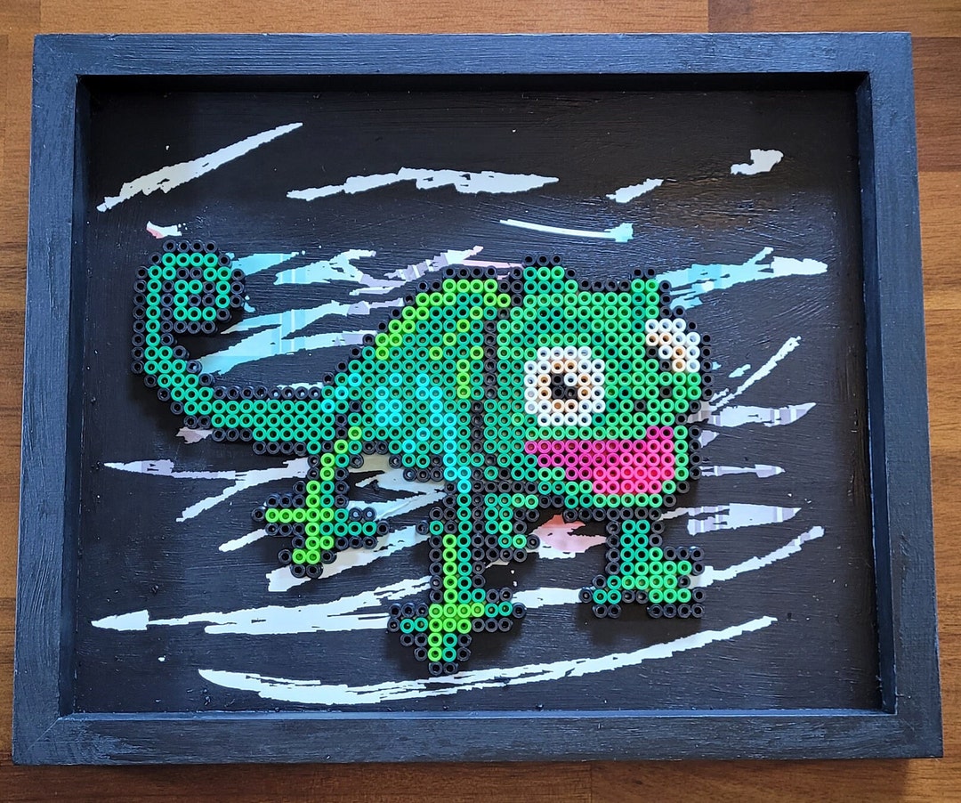 Chameleon Made Out Perler Beads Framed in Black Shadowbox Without Glass ...