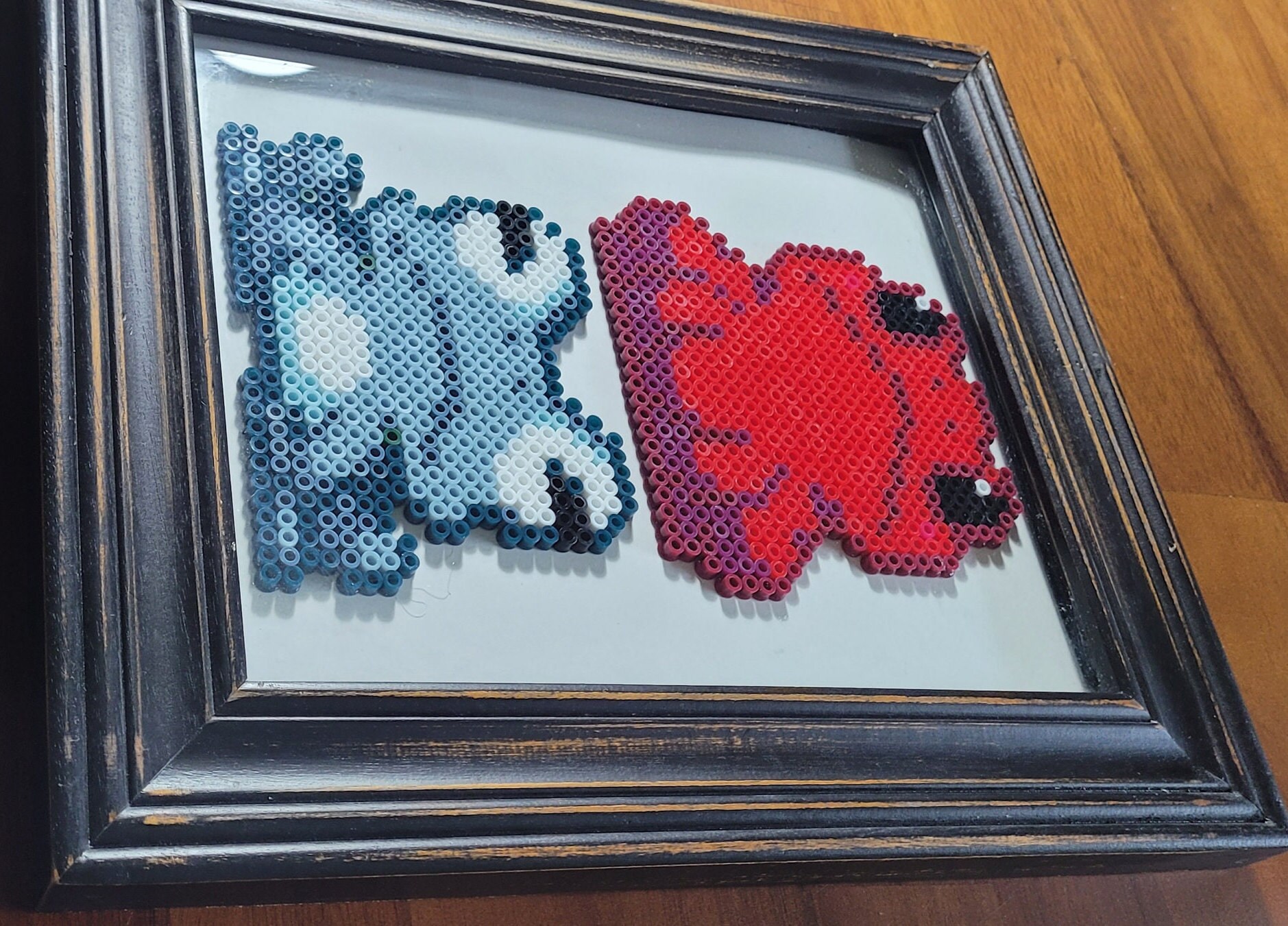 Red and Blue Perler Beads Frogs Framed in Glass - Etsy