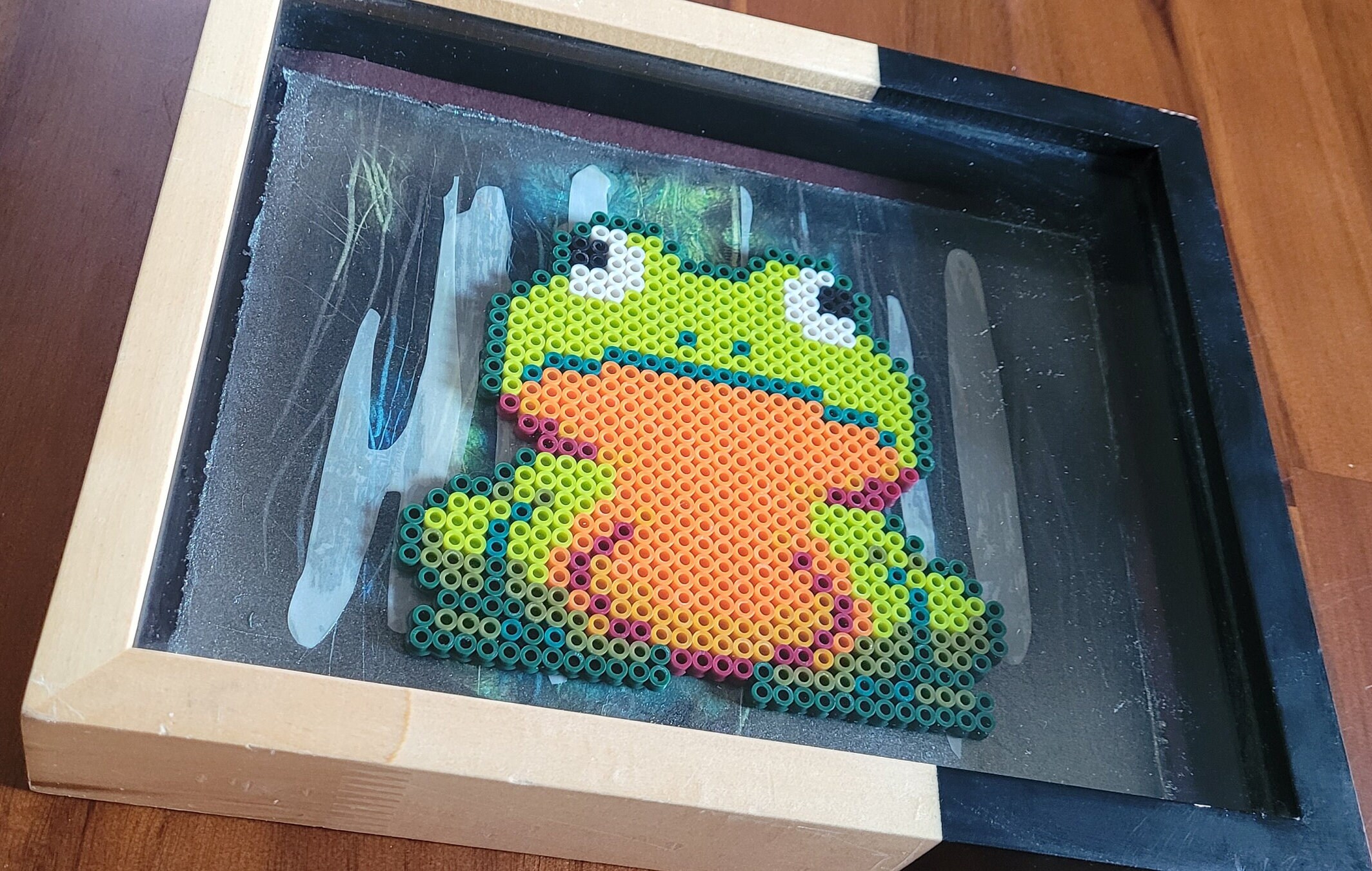 Green and Orange Frog Perler Beads in Shadowbox With Glass - Etsy