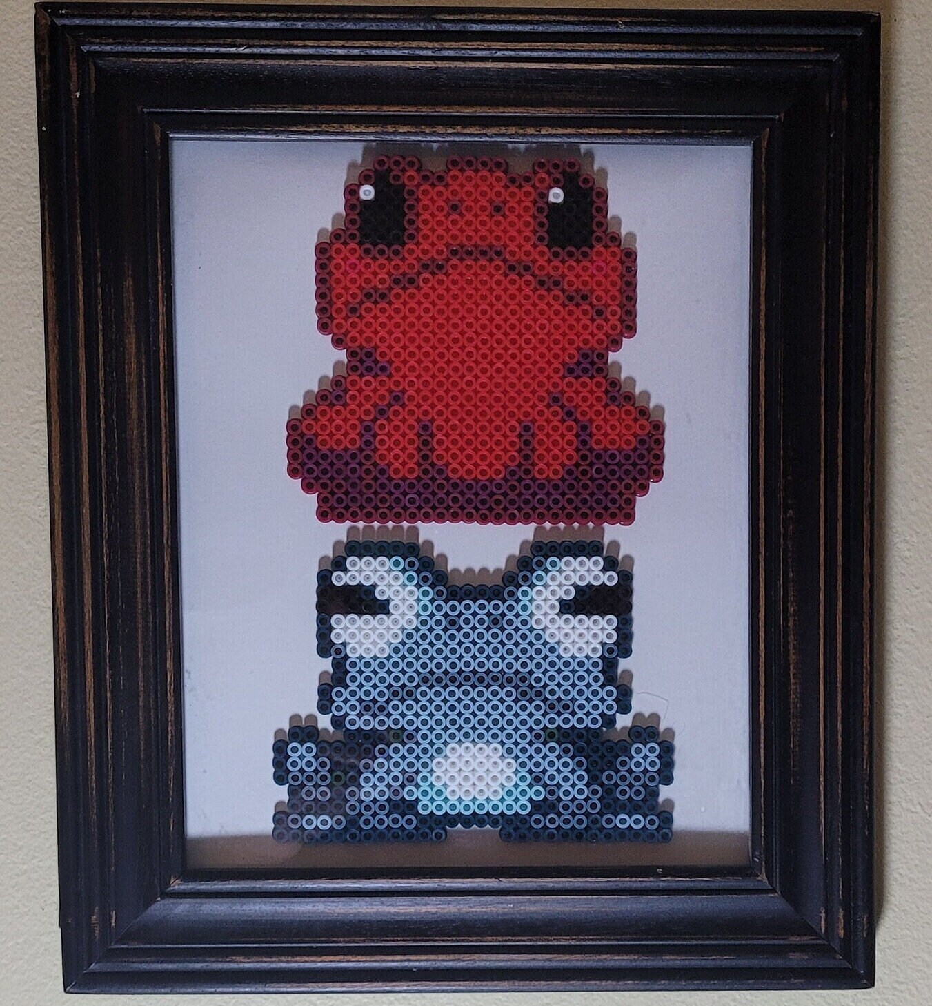 Red and Blue Perler Beads Frogs Framed in Glass - Etsy
