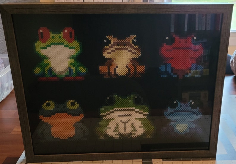 Box of Perler Bead Frogs Framed in Gray Shadowbox - Etsy