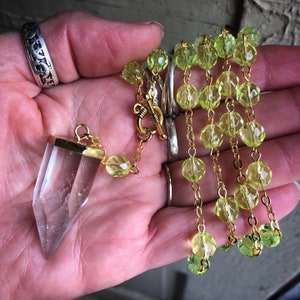 Goblin Goddess - Uranium Glass Rosary With a Quartz Crystal Spike ...