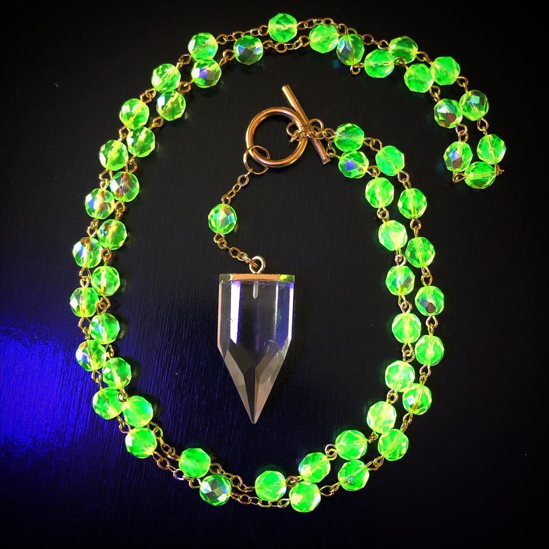 Goblin Goddess Uranium Glass Rosary With a Quartz Crystal - Etsy