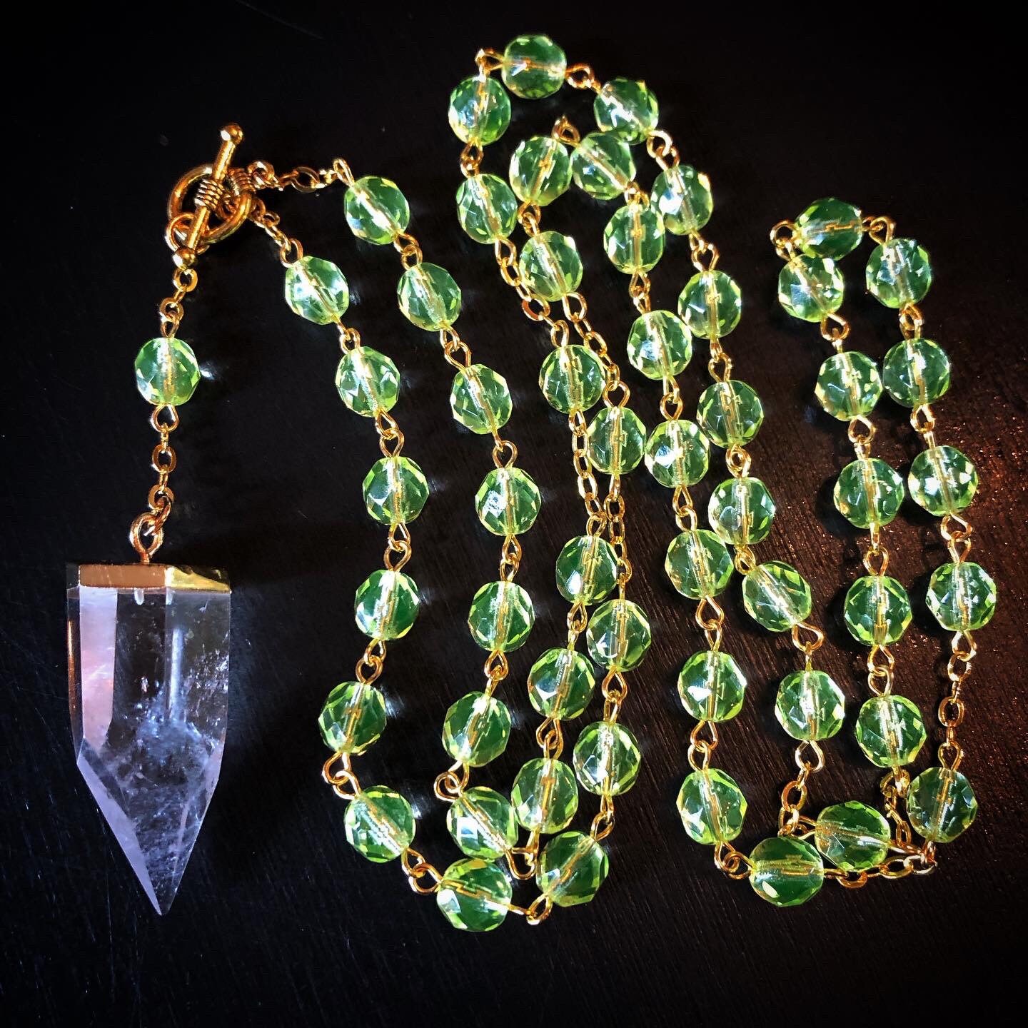 Goblin Goddess - Uranium Glass Rosary With a Quartz Crystal Spike ...