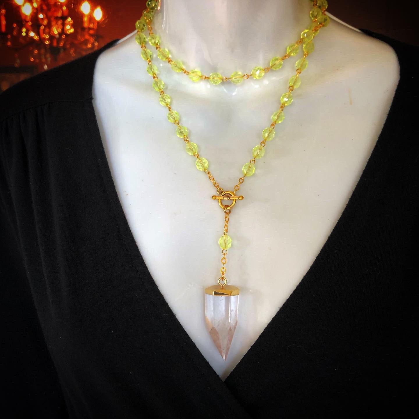 Goblin Goddess - Uranium Glass Rosary With a Quartz Crystal Spike ...