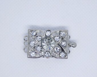 Large Vintage Rhinestone Clasp 34x19 1-3 Strand Necklace Floral Flower ...