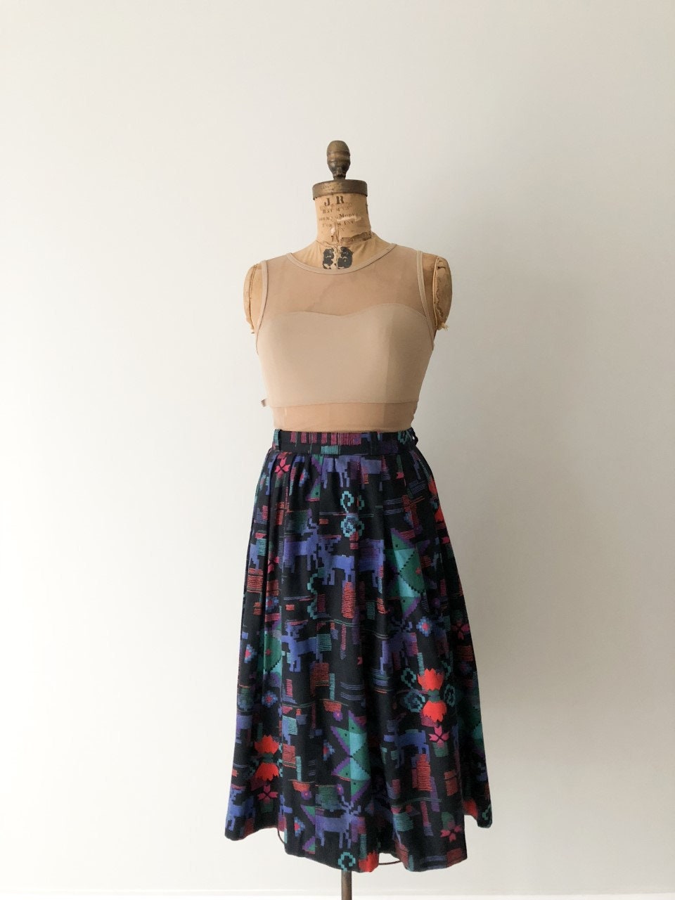 Aztec Skirt Full Pleat Cotton Skirt Pleated Skirt High | Etsy