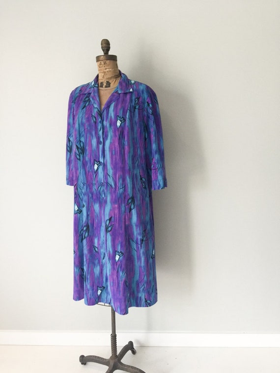 70s Long Floaty Dress, Vintage, 1970s Purple Blue Dre… - Gem