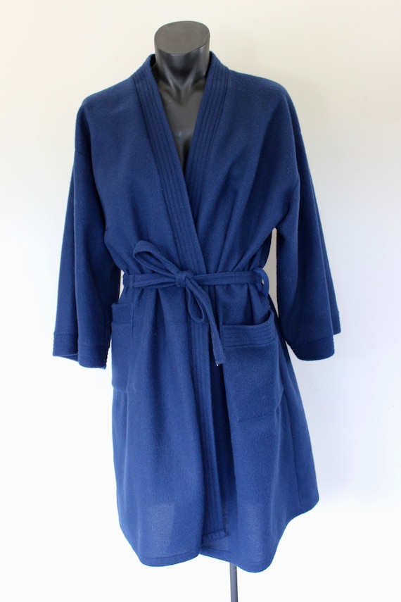 Mens Vintage Fleecy Smoking Robe, Travel Robe, Navy, … - Gem