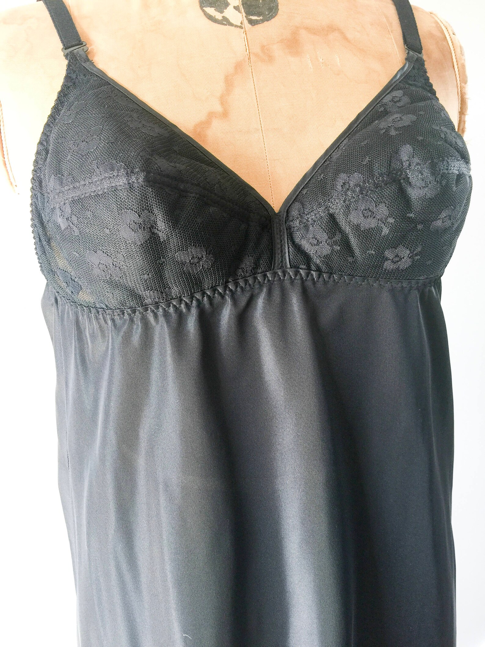 NEW 1960s Black Bullet Bra Lace Negligee, 60s Corset Lace Nightgown ...