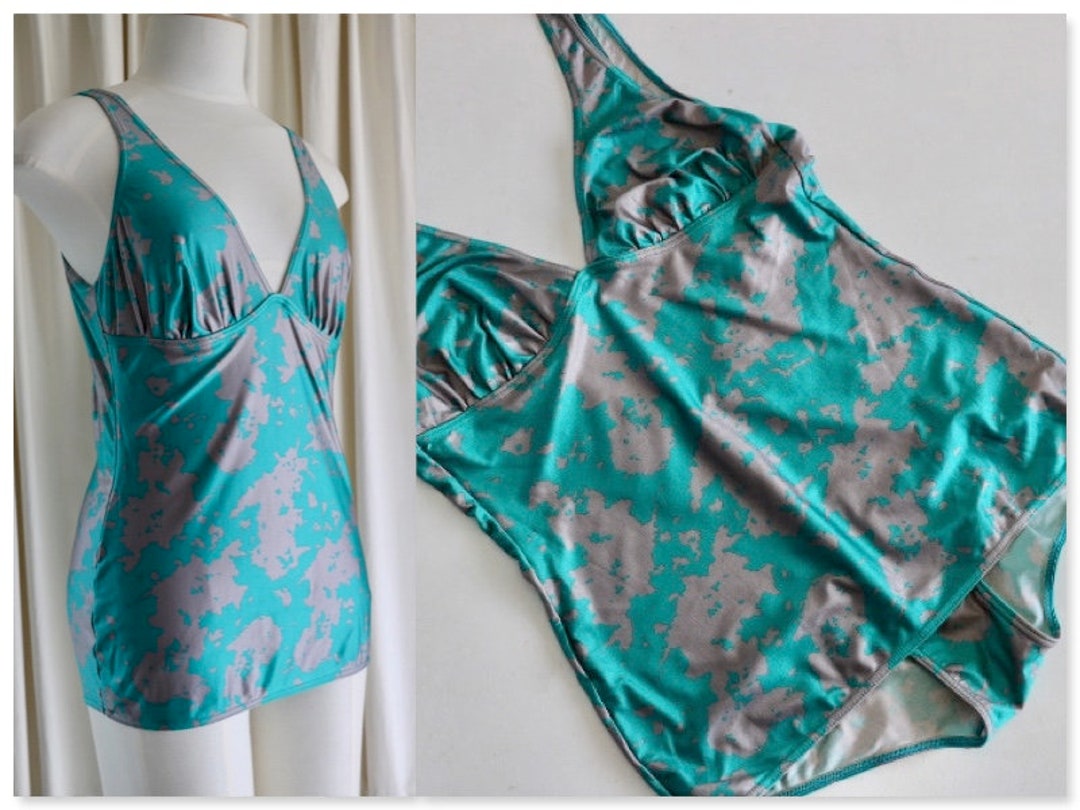 Teal & Grey 1980s Swim Dress, Swimming Costume, Swimsuit, Pin up Girl ...
