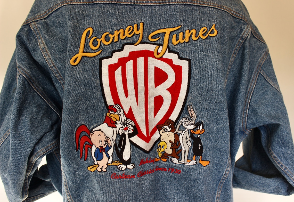 Vintage Looney Tunes Denim Jacket Mens XL 90s Jacket | Etsy