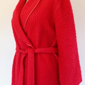 Fuzzy Elmo Vintage Robe, 44" Bust, Red Dressing Gown, Red Winter Robe ...