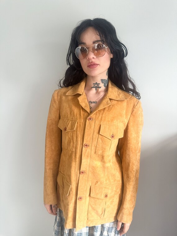 70s Faux Camel Suede Jacket, Brown Coat, Small Unisex… - Gem