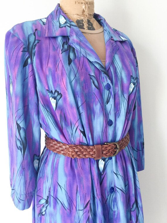 70s Long Floaty Dress, Vintage, 1970s Purple Blue Dre… - Gem