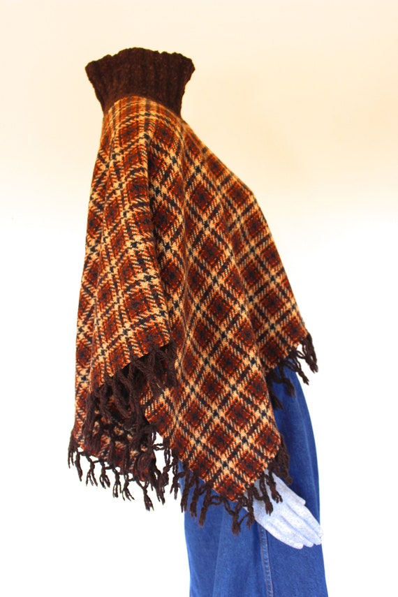 Winter Harvest Wool Plaid Turtleneck Poncho, New Zeal… - Gem
