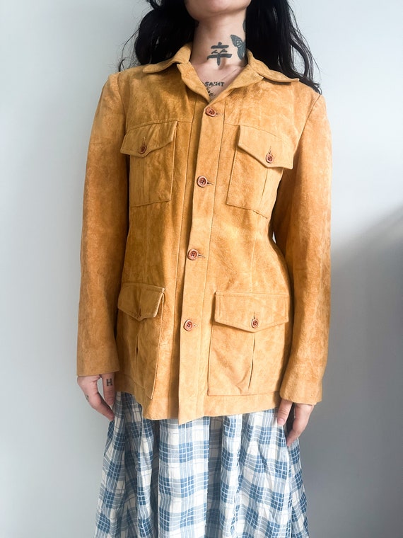 70s Faux Camel Suede Jacket, Brown Coat, Small Unisex… - Gem