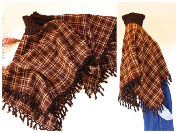 Winter Harvest Wool Plaid Turtleneck Poncho, New Zeal… - Gem