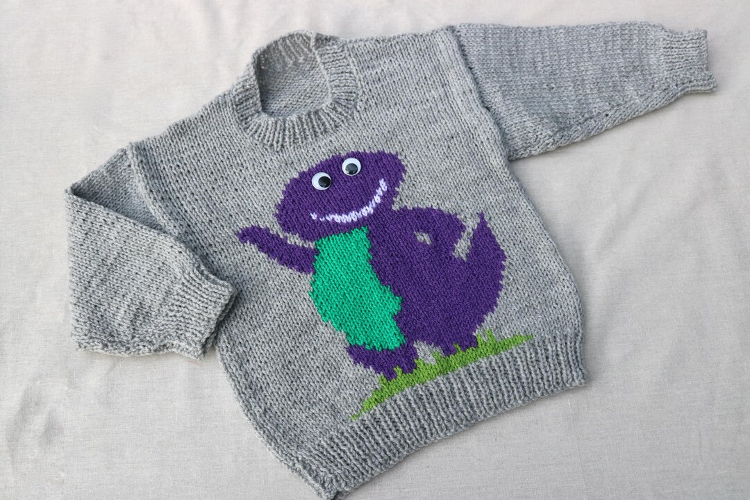 NEW - Barney the Dinosaur Kids Acrylic Knit Sweater, 24" , Size 4-6 ...