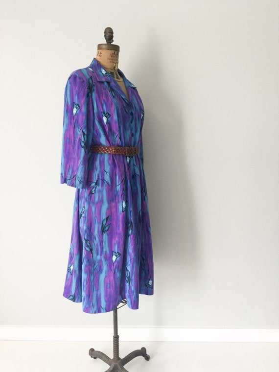 70s Long Floaty Dress, Vintage, 1970s Purple Blue Dre… - Gem