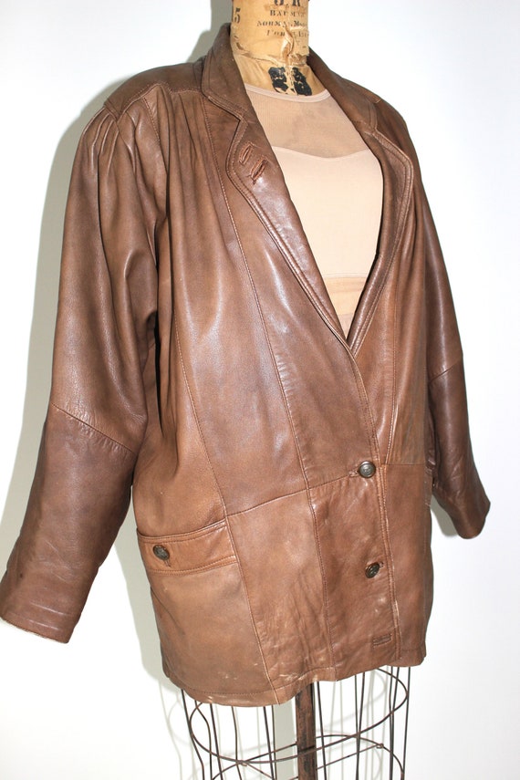 80's Vintage Echtes Leder Brown Leather Jacket, 51 80's Vintage Echtes Leder Brown Leather Jacket, 51